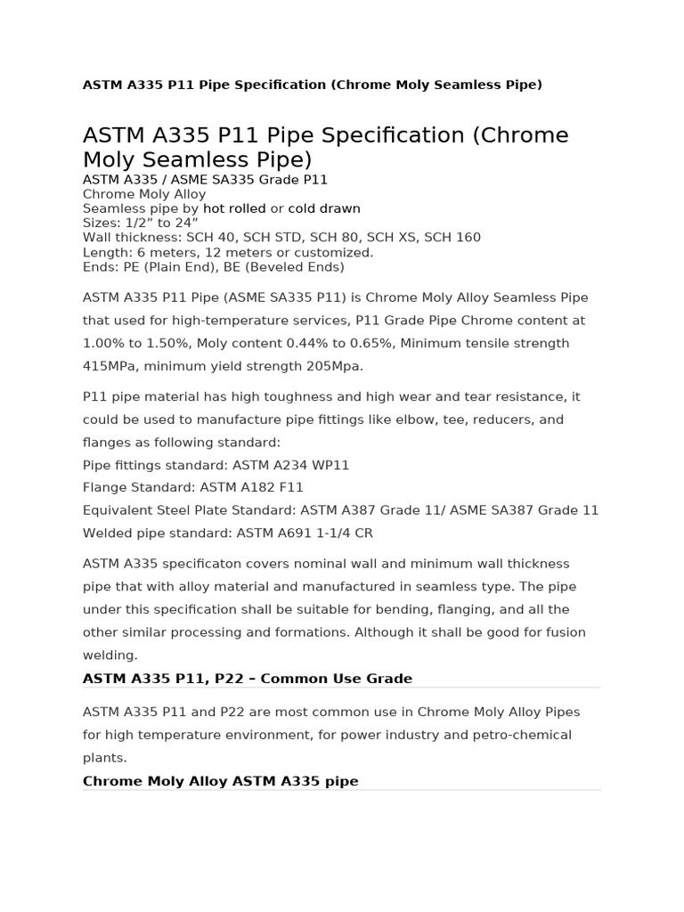 ASTM A335 P11 Pipe Specification | PDF