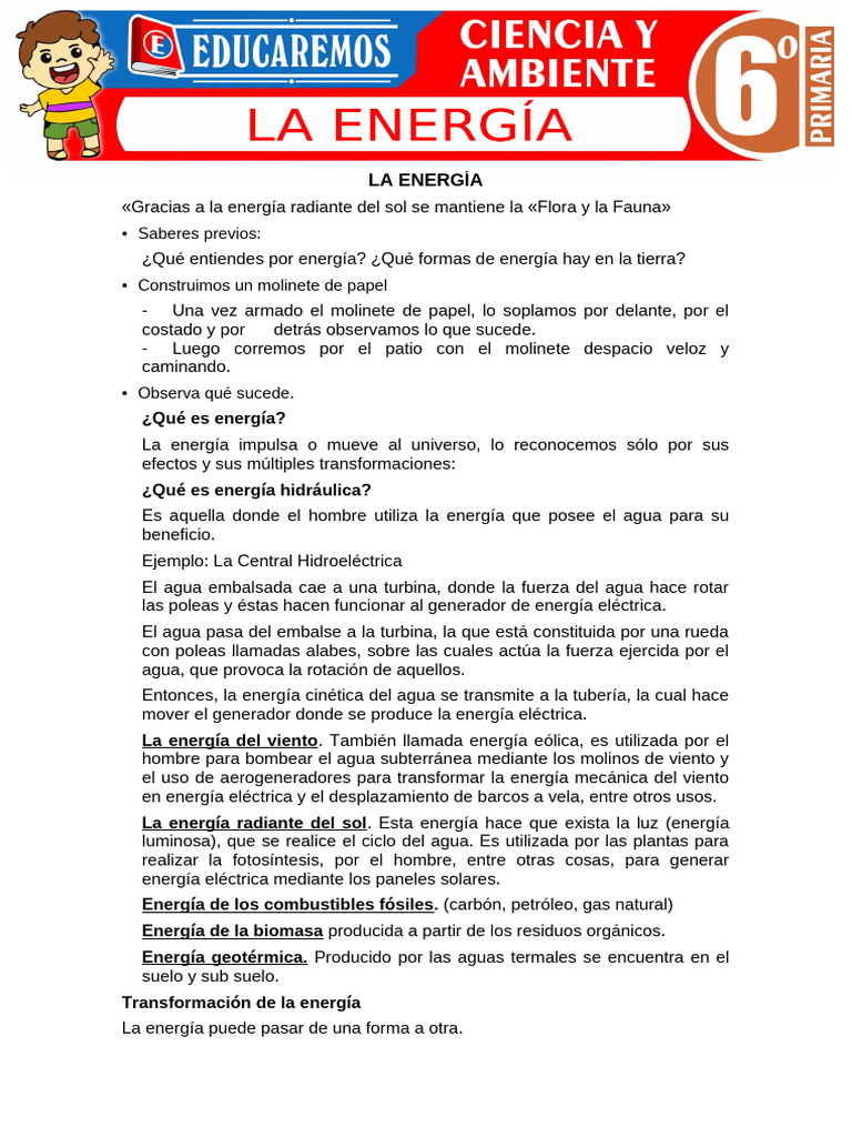 La Energia para Sexto Grado de Primaria | PDF | Imán | Magnetismo