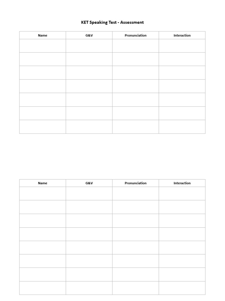 KET Speaking Test - Assessment | PDF