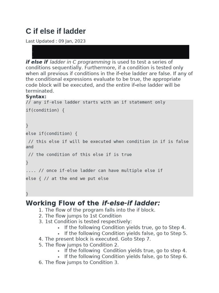 C If Else If Ladder AND SWITCH STATEMENT | PDF