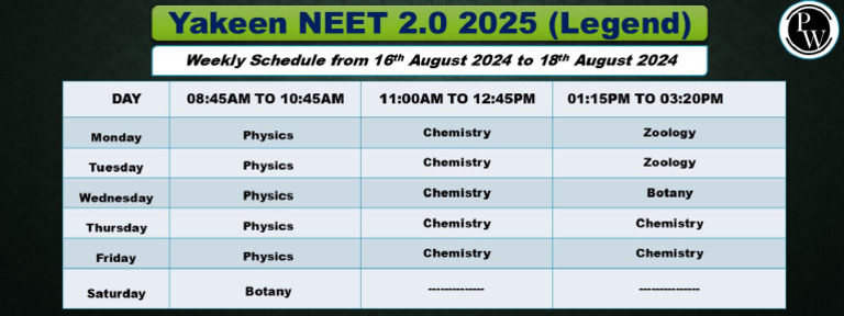 Updated Class Schedule (Legend) 16th August To 18th August | PDF