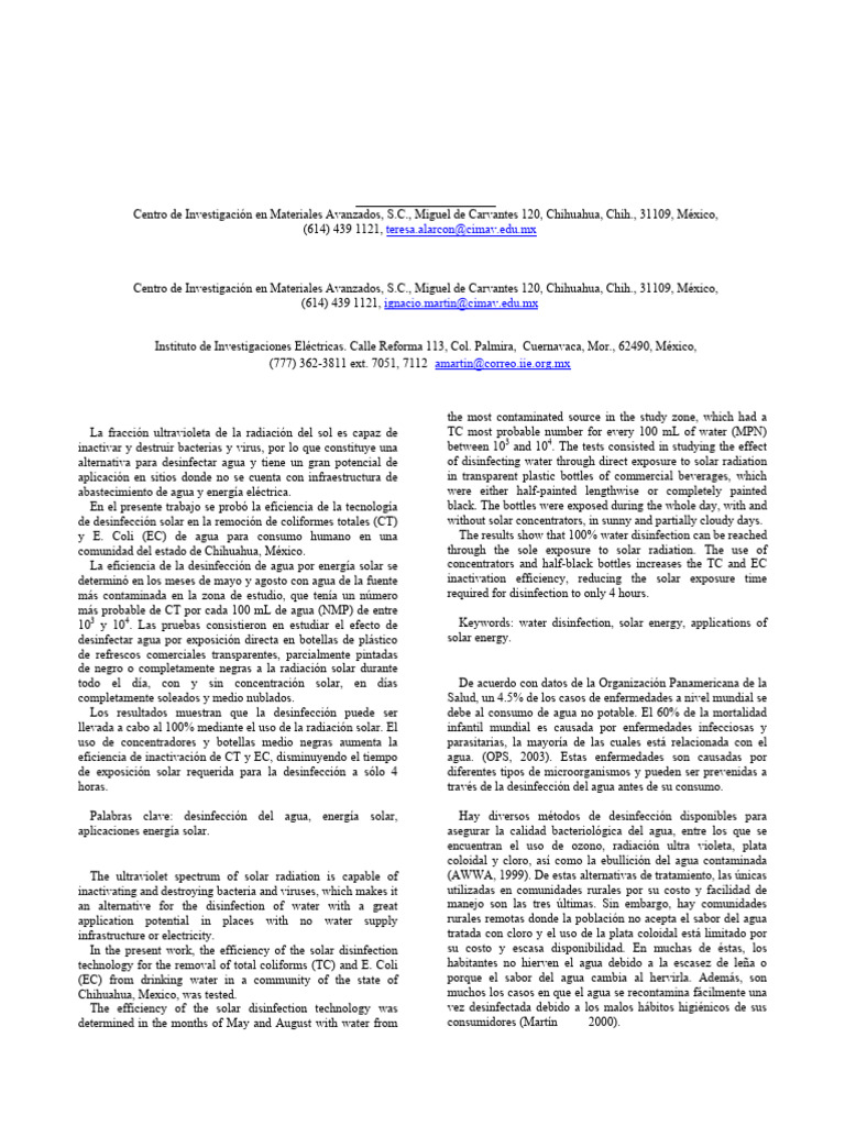 Publicacion Congreso InterNal ISES Guanajuato 2004 Desinfeccion | PDF