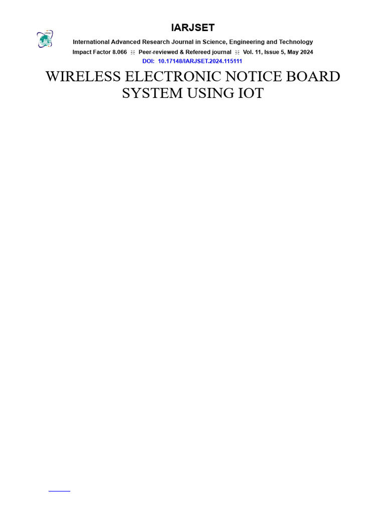 Wireless Electronic Notice Board System Using Iot | PDF