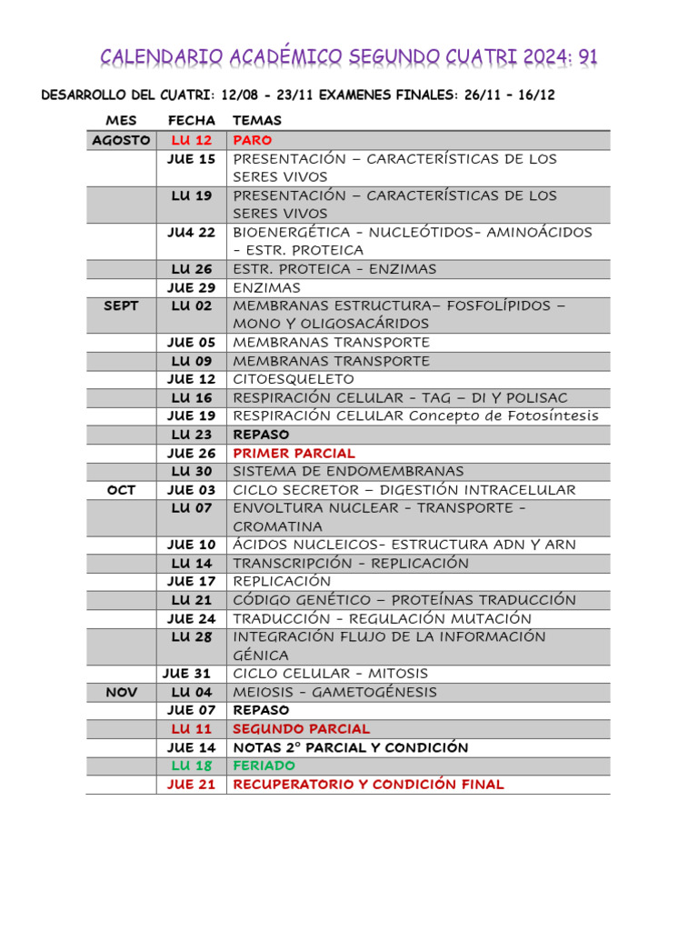 Cronograma 2024 2c 91 Lu - Ju | PDF