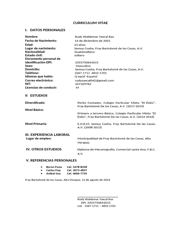 CV, Rudy Waldemar Yaxcal | PDF
