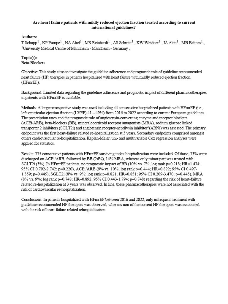 Heart Failure Patients With Mildly Reduced Ejection Fraction Treated | PDF