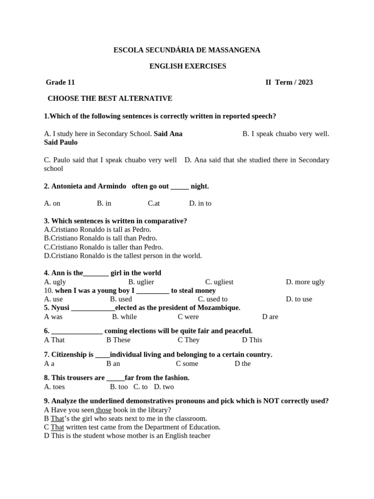 11 Exercises II Term 2024 | PDF