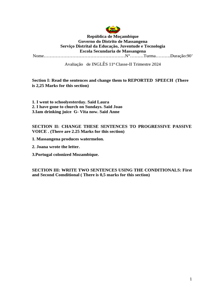 AVALIACAO - Inlges 11 | PDF