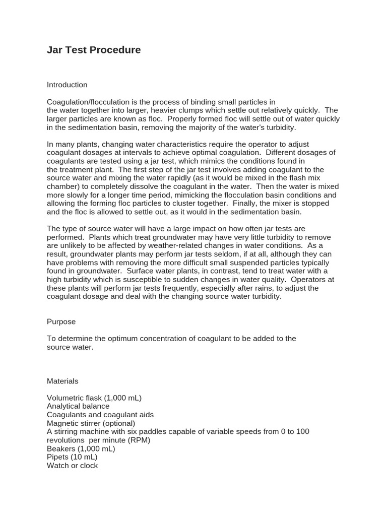 Jar Test Procedure | PDF