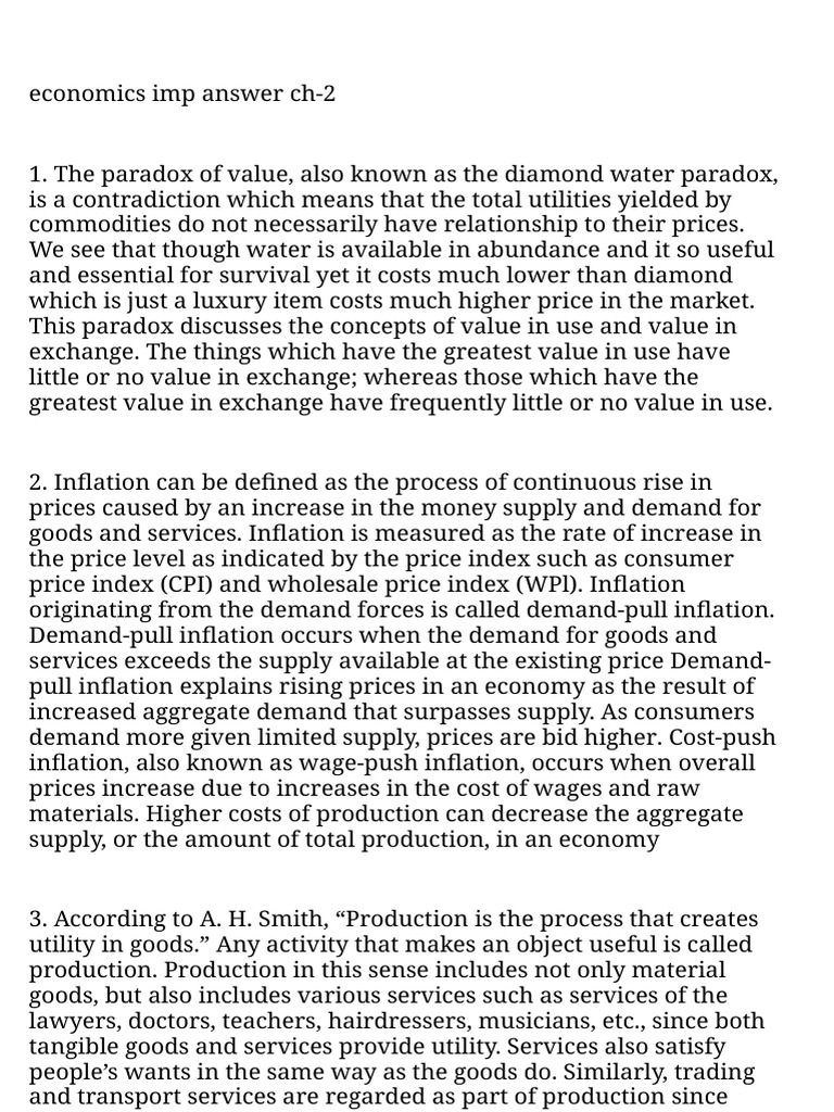 Economics Imp Answer Chp-2 | PDF | Inflation | Finance & Money Management
