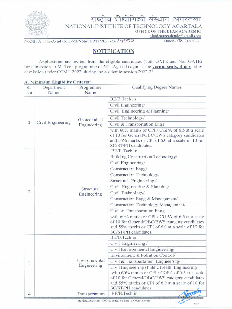 MTech Non-CCMT July2022 | PDF