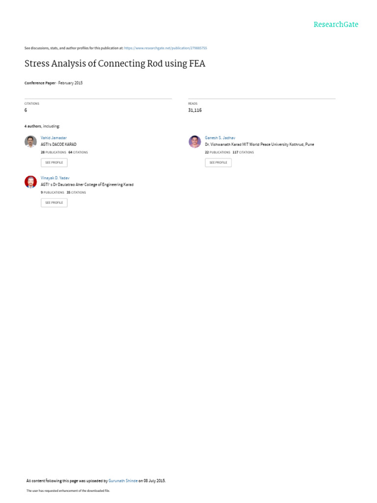 Stress Analysis of Connecting Rod Using Fea | PDF