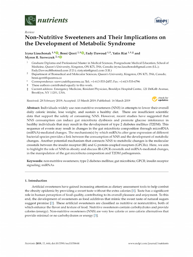 Non-Nutritive Sweeteners and Their Implications On The Development of ...