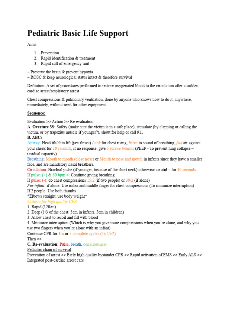Pediatric Basic Life Support: Sequence | PDF