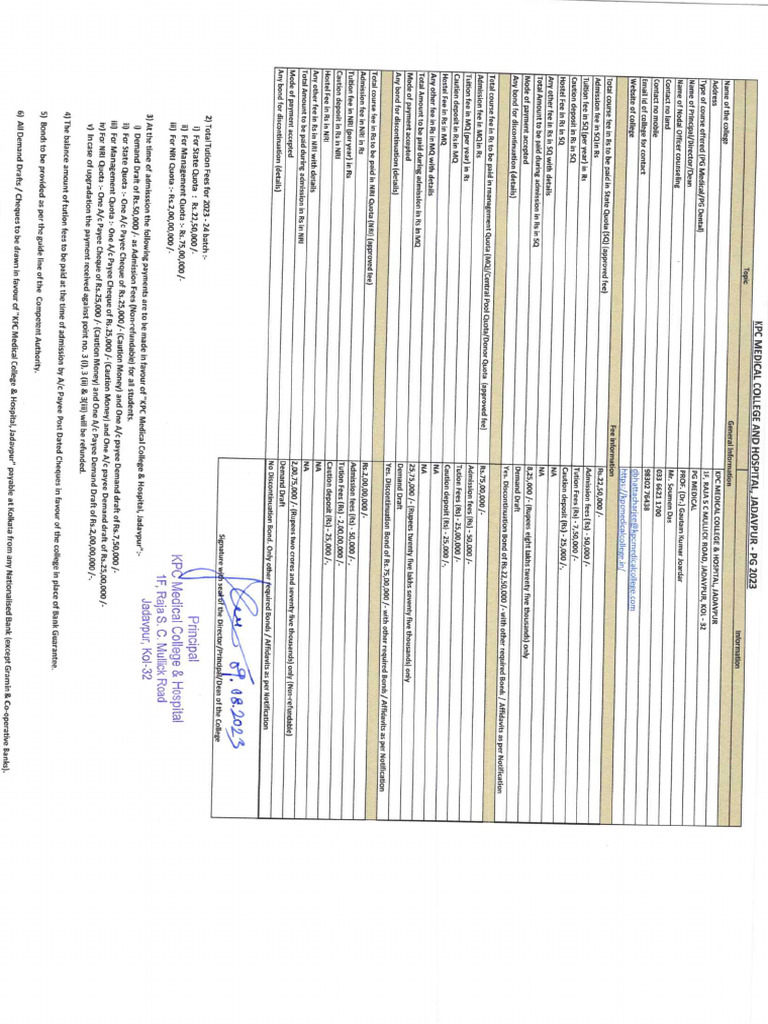 PG Fees Structure 2023 | PDF