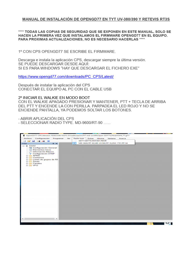 Manual de Instalación de Opengd77 en Tyt Uv-380 - 390 y Retevis RT3S ...
