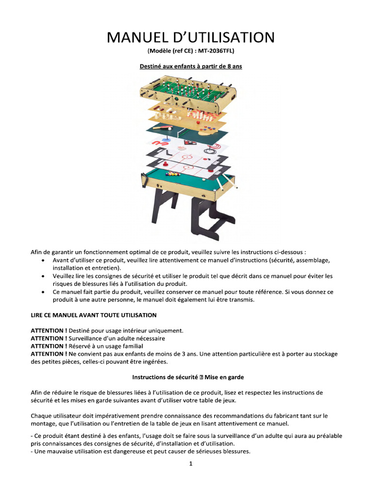 Notice Table Multi Jeux 16 en 1 Kangui | PDF