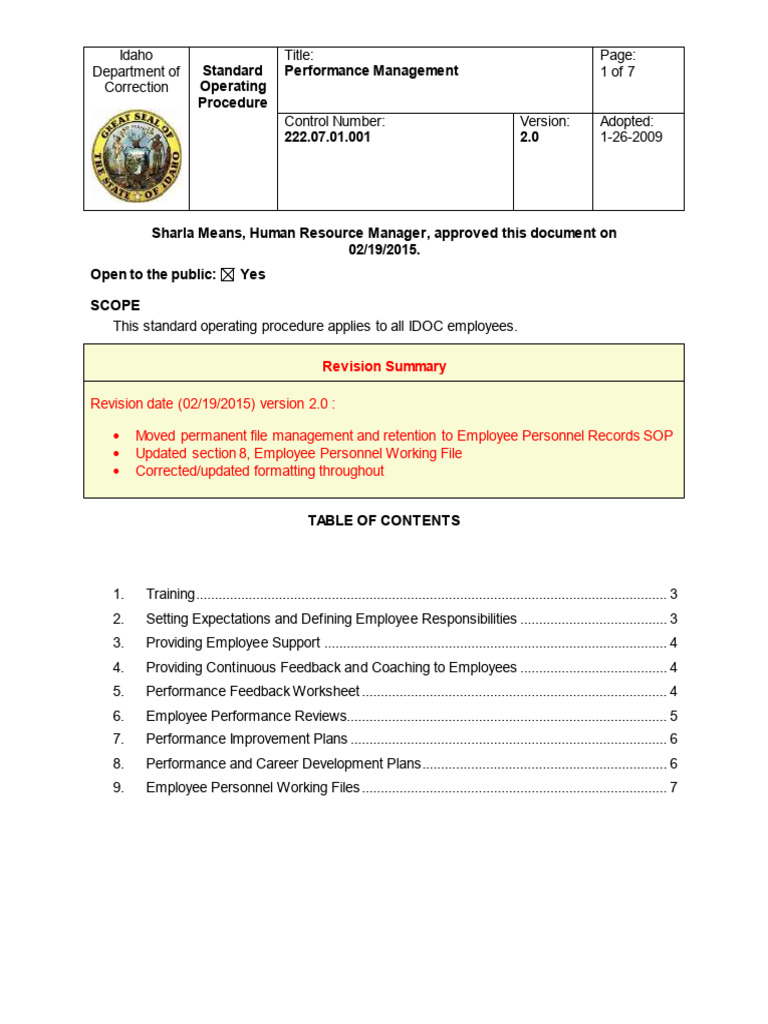 Performance Management - SOP | PDF