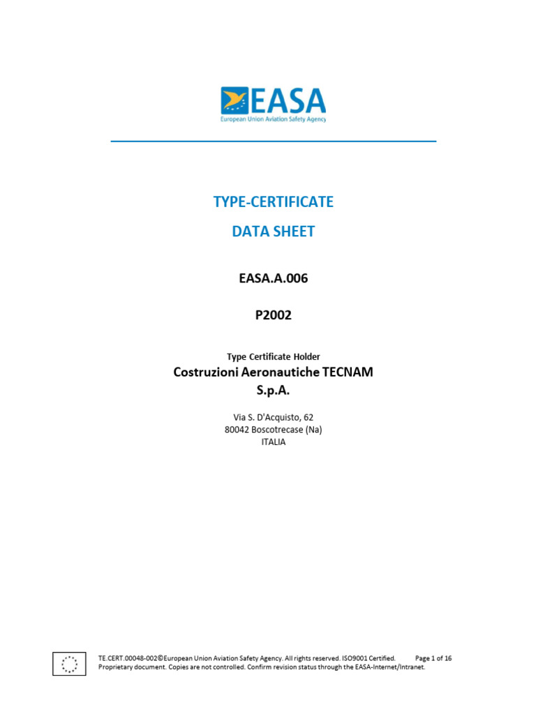 EASA TCDS EASA.A.006 P2002 Series Issue 13 | PDF