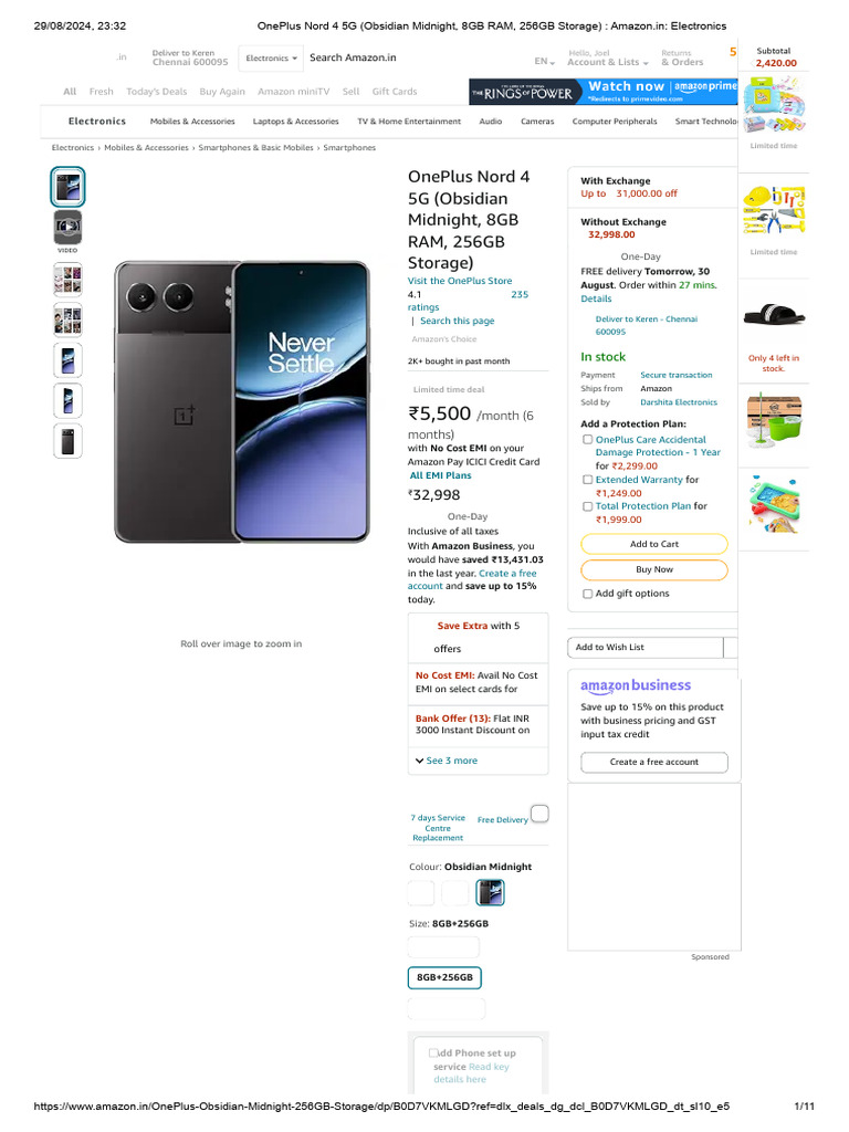 OnePlus Nord 4 5G (Obsidian Midnight, 8GB RAM, 256GB Storage) - Amazon - in - Electronics | PDF