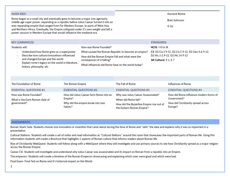 Lesson Plan - Ancient Rome | PDF