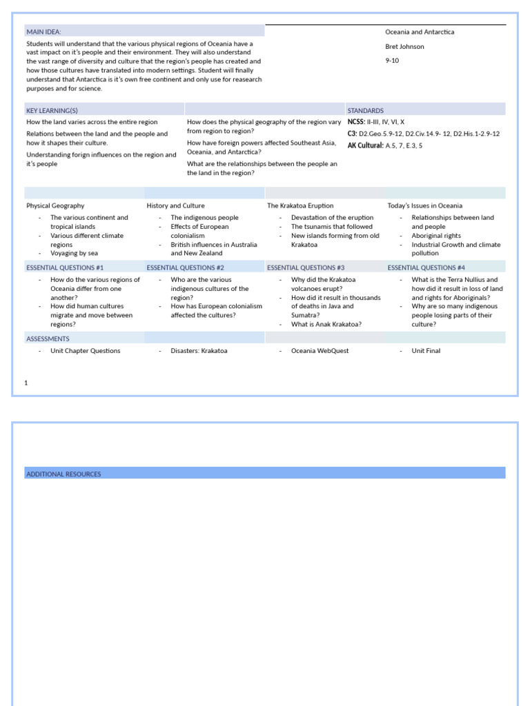 Oceania Lesson Plan | PDF