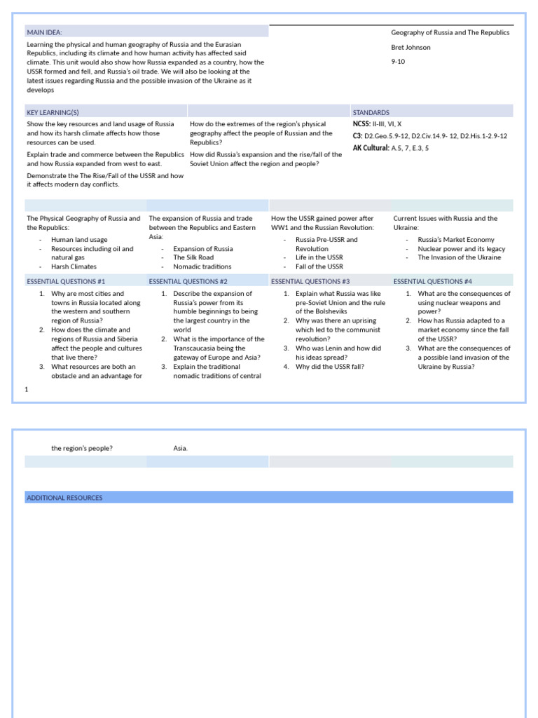 Russia and The Republics Lesson Plan | PDF