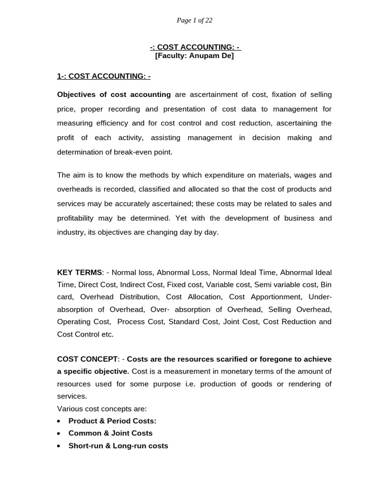 01_Cost Accounting Notes | PDF