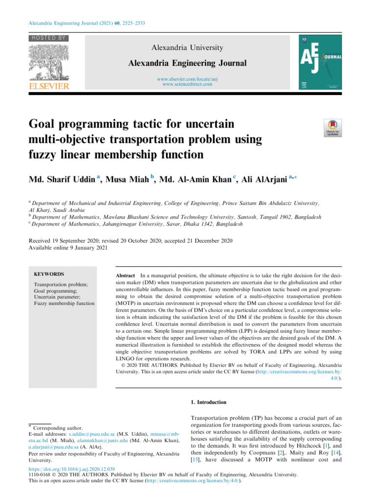 Goal Programming Tactic For Uncertain Multi-Objective Transportation ... Goal Programming Tactic For Uncertain Multi-Objective Transportation ...