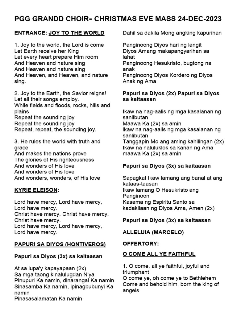 Mass Songs For Christmas Eve | PDF