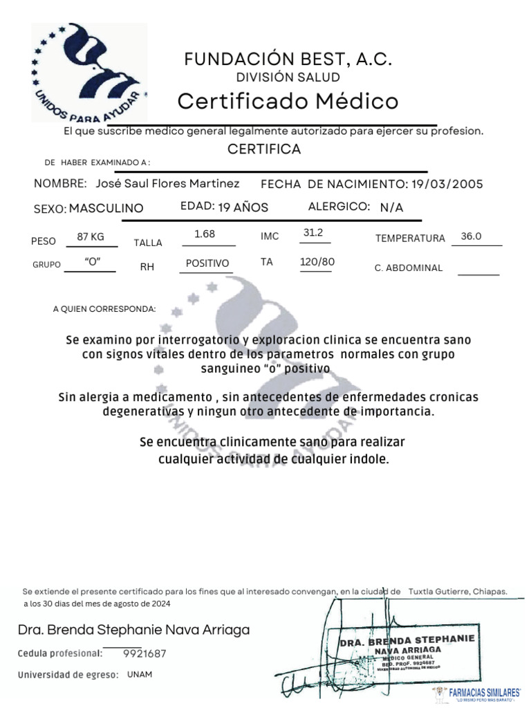 Certificado Medico Similar PDF | PDF