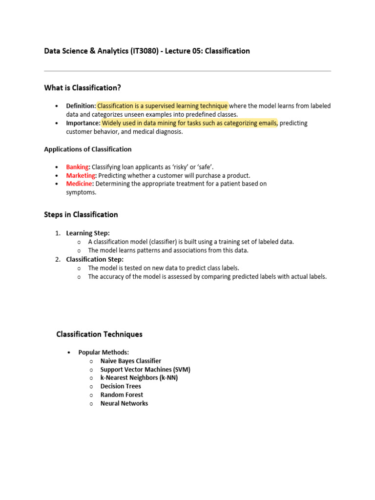 Classification Lecture 05 Short Note | PDF