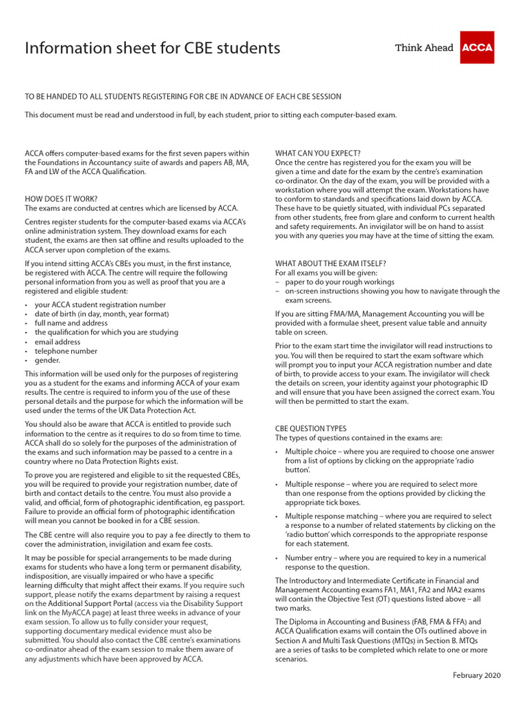 CBE Student Info Sheet2020 | PDF