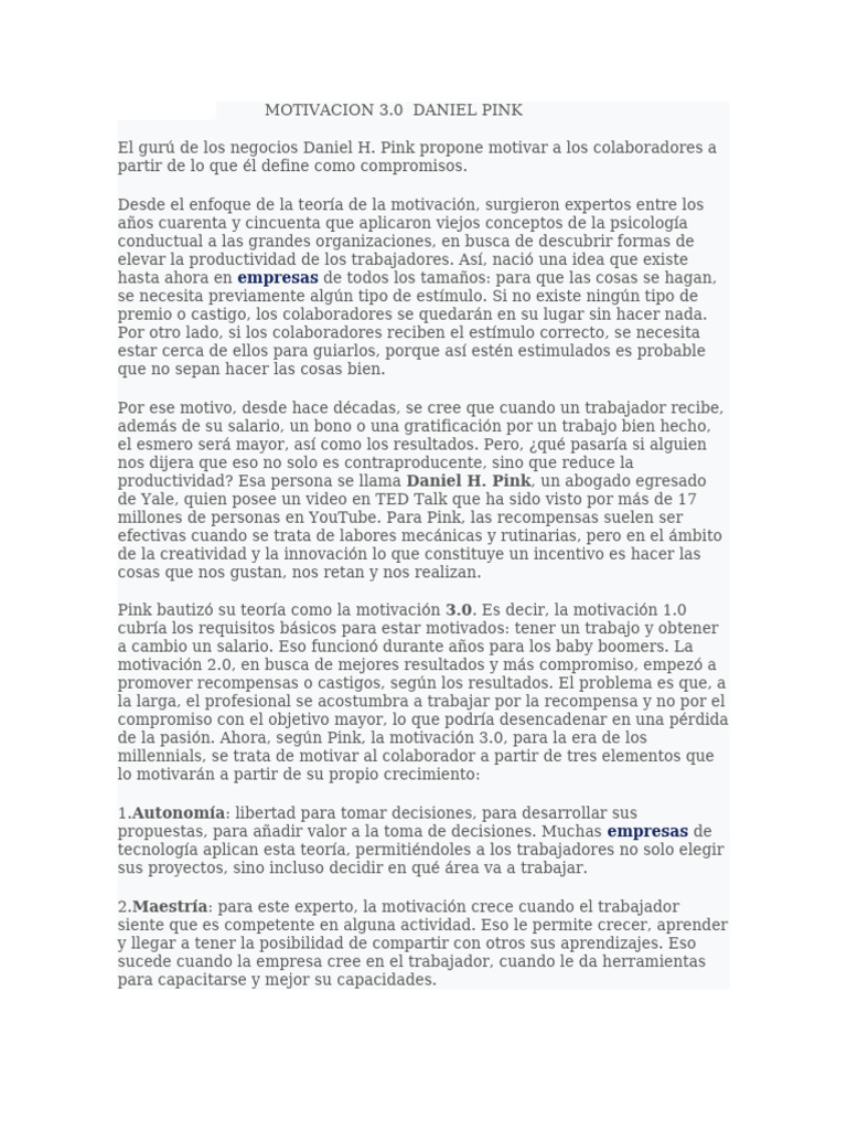Motivacion 3.o Daniel Pink | PDF