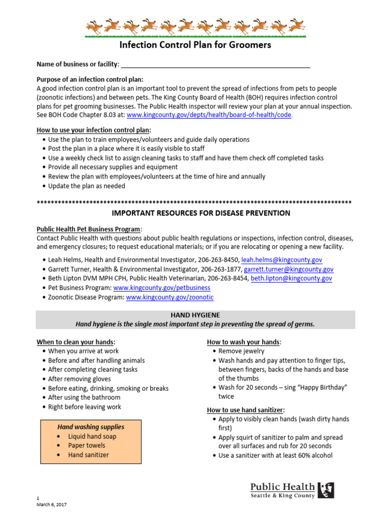Infection Control Plan For Groomers | PDF