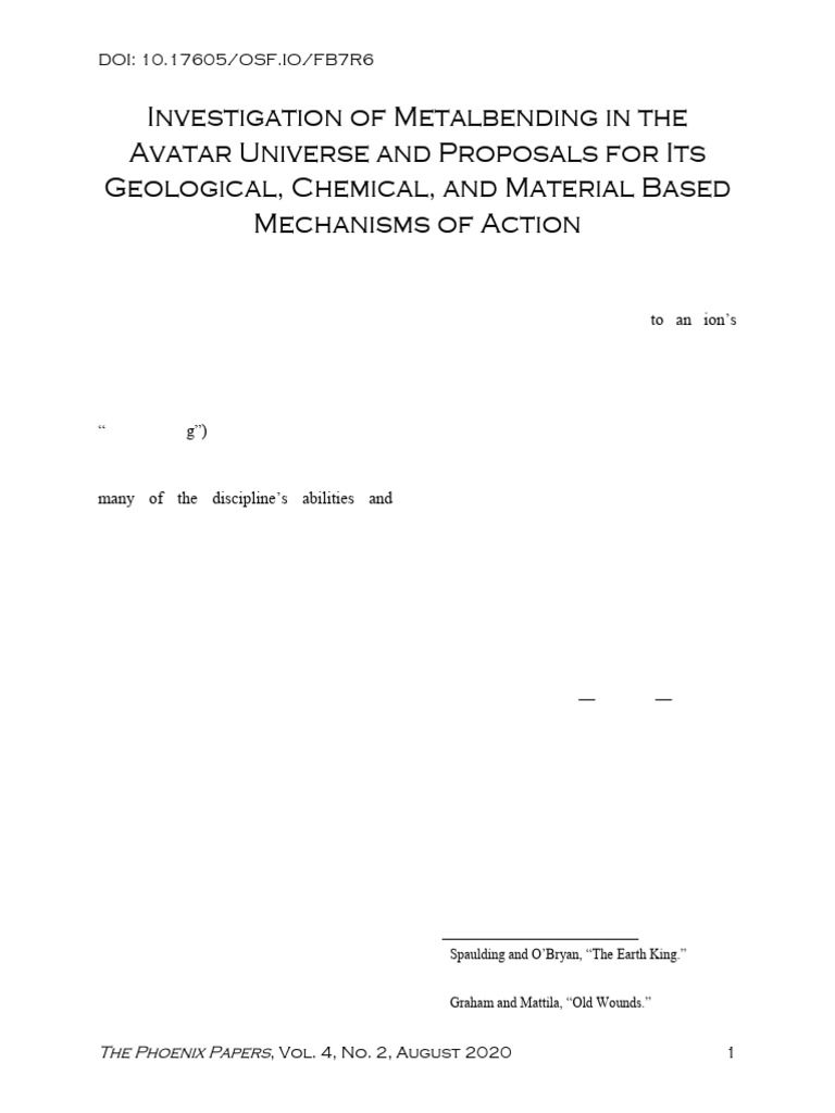 Investigation of Metalbending in The Avatar Universe and Proposals For ...