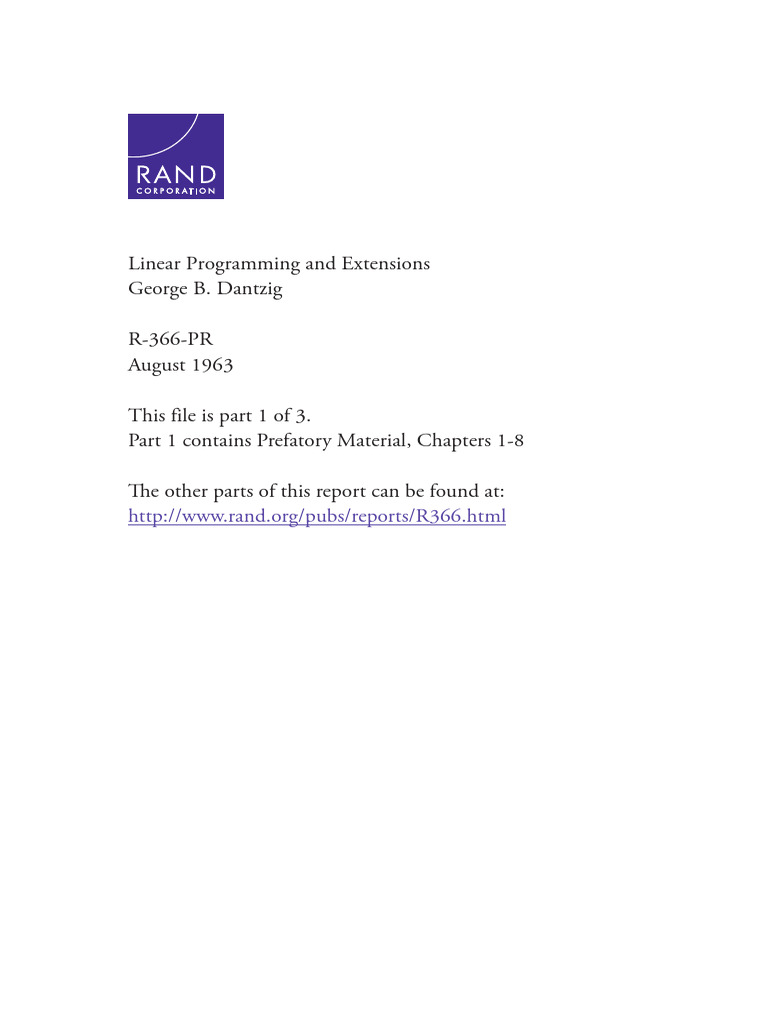 Dantzig - Linear Programing | PDF