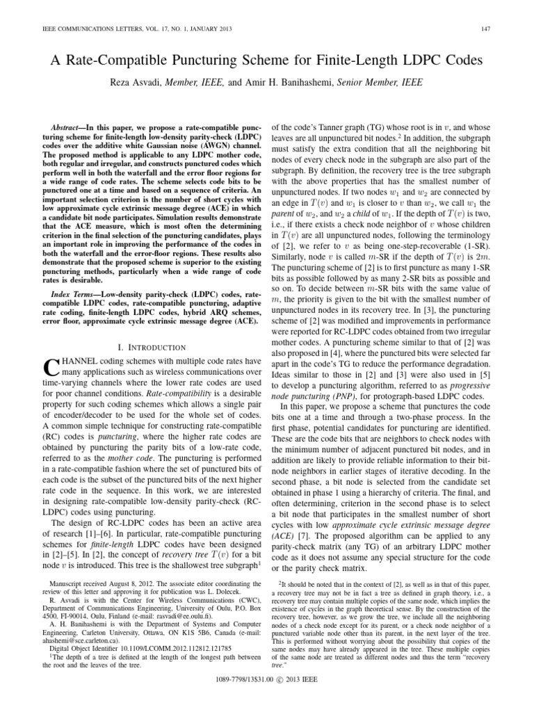 A Rate-Compatible Puncturing Scheme For Finite-Length LDPC Codes | PDF