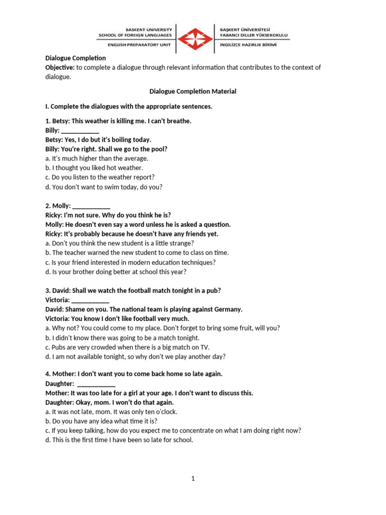Dialogue Completion Exercises | PDF