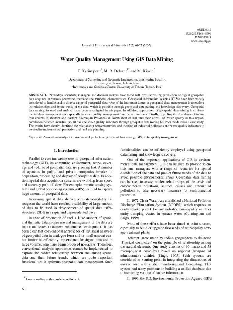 Water Quality Management Using GIS Data | PDF