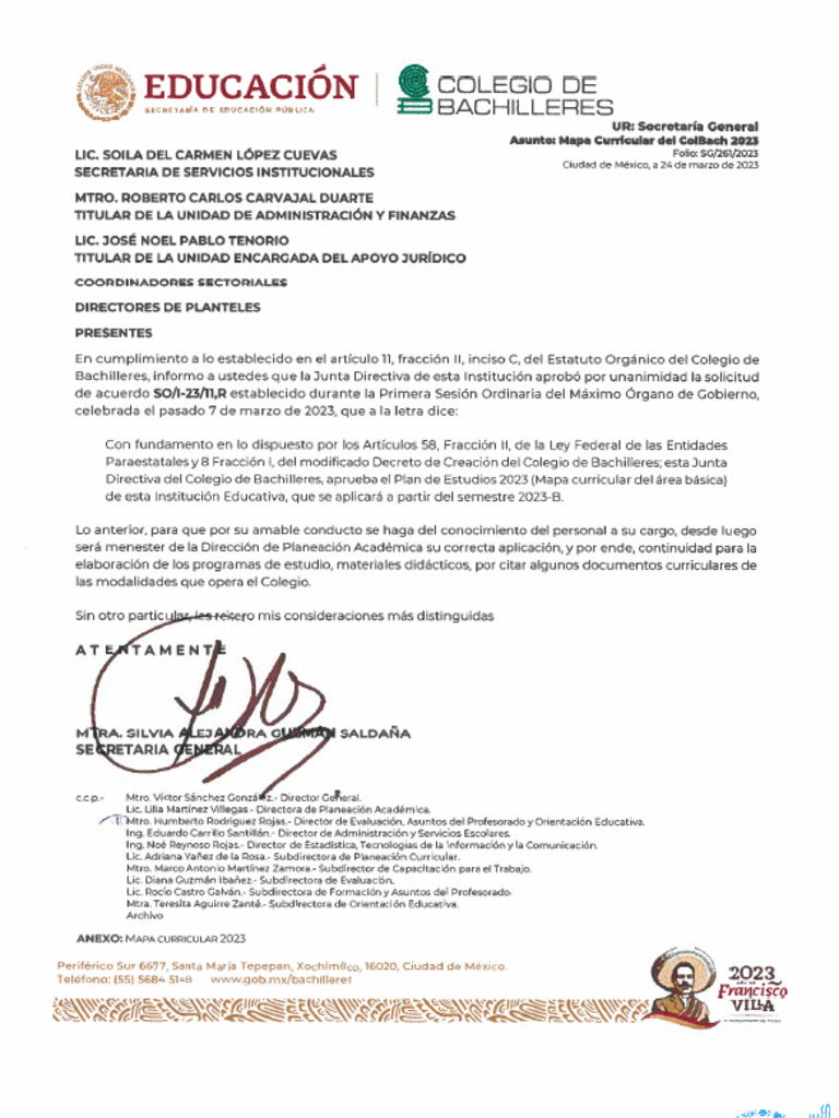 Oficio SG-261-2023 Mapa Curricular 2023 | PDF