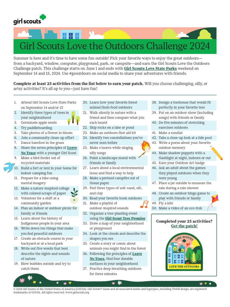 GSUSA - Girl Scouts Love The Outdoors Challenge - Worksheet | PDF