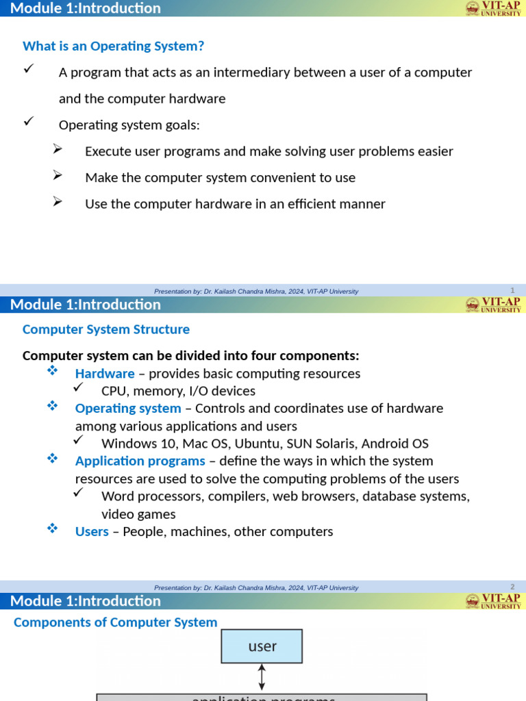 Operating System VIT AP 01 Introduction To Operating System | PDF