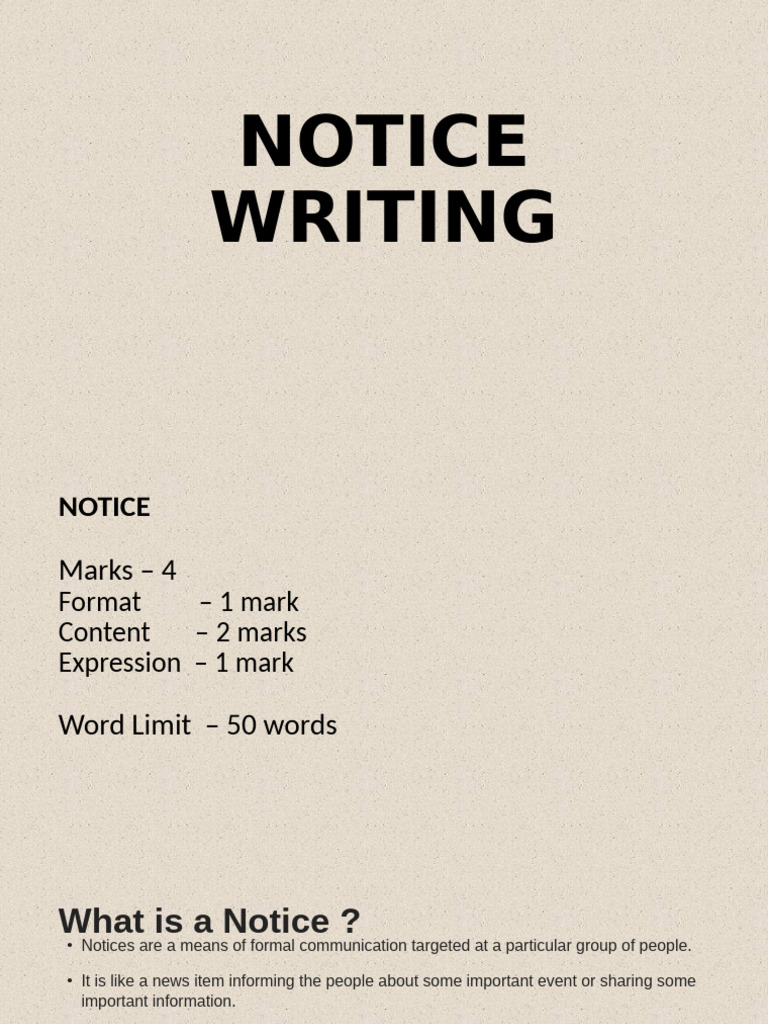 Notice Writing - Class 11 | PDF