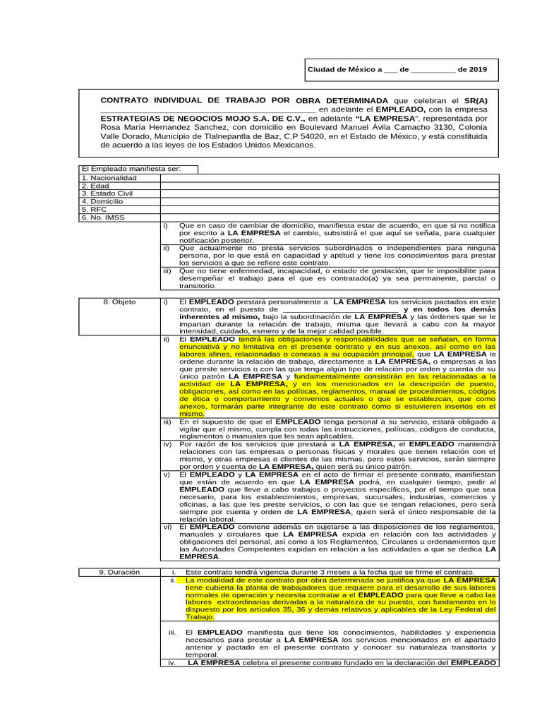 Contrato Obra Determinada | PDF