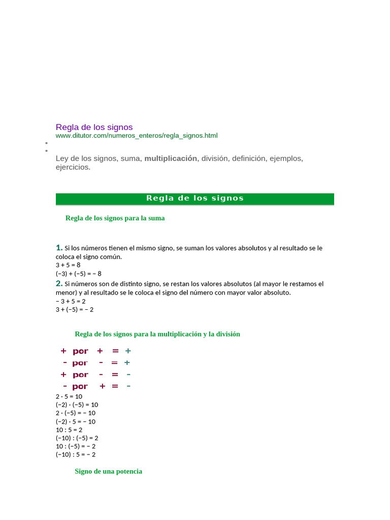 Regla de Los Signos | PDF