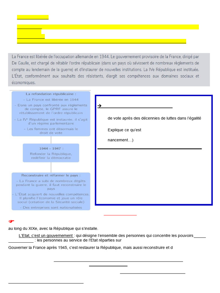 3e HIST TH.3 Francais Francaises Vème Chap.1 Rép ELEVES | PDF