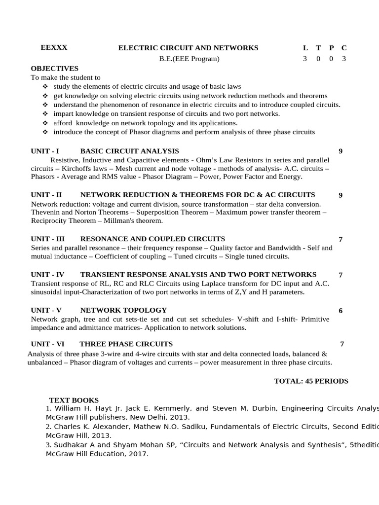 Electric Circuits and Networks | PDF
