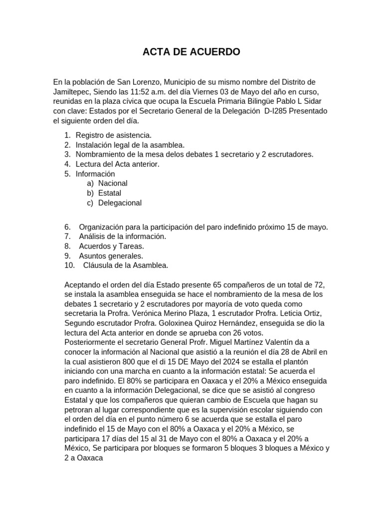 Acta de Acuerdo | PDF | Política | Ciencias sociales