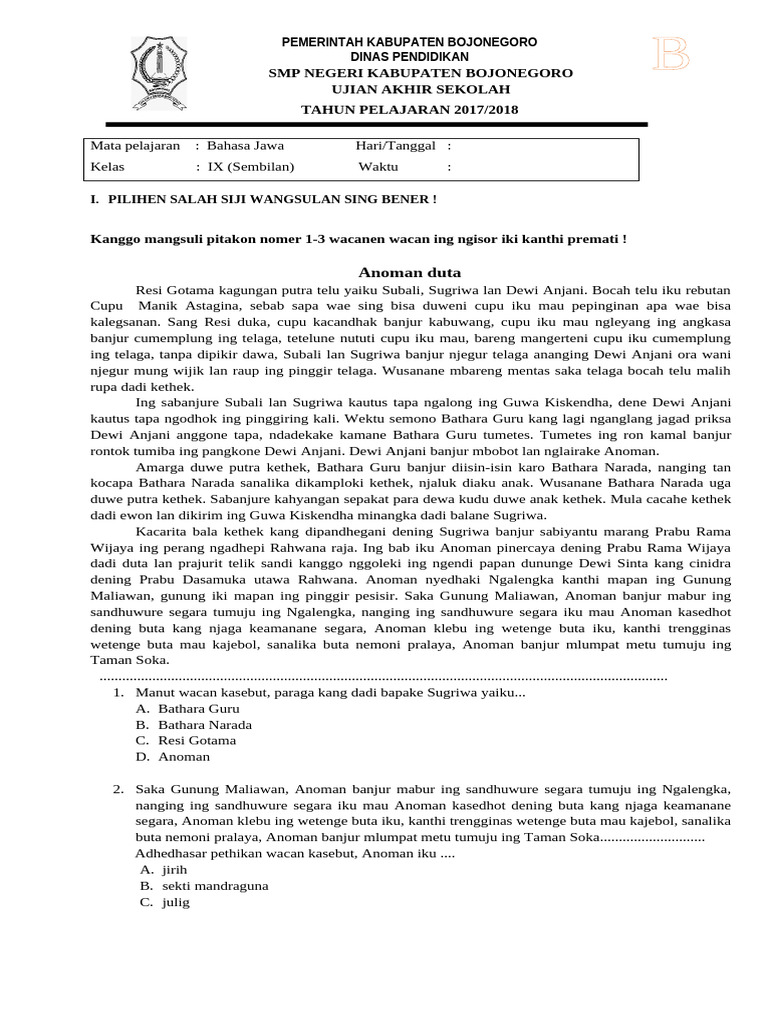 Soal BJW Usbn B | PDF